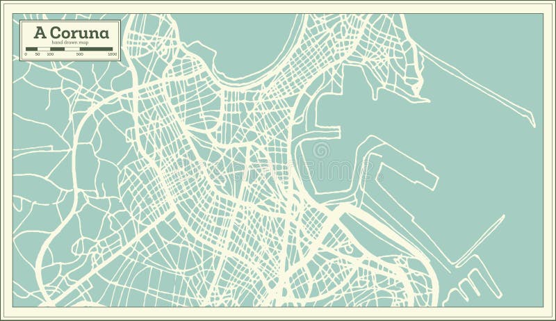 A Coruna Spain City Map in Retro Style. Outline Map Stock Vector ...