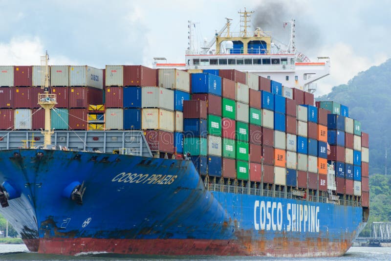 Cosco Piraeus Shipping Freighter Loaded with Containers on the Panama ...