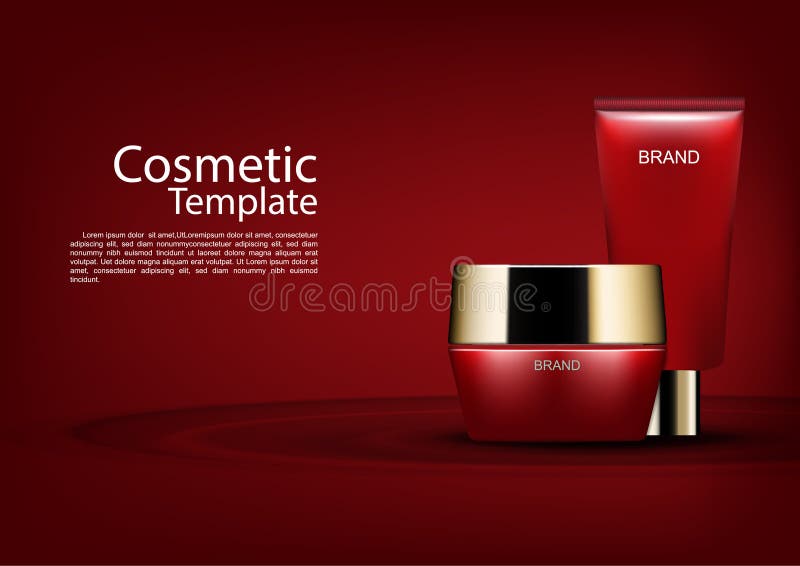Cosmetic Ads Template, Red Cosmetic Set Concept Design Stock Vector ...