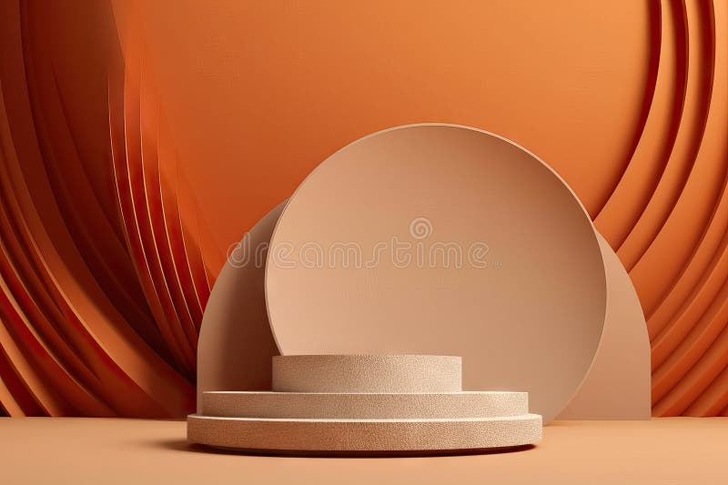 Cosmetic Background for Product Presentation. Orange Podium on Tan ...