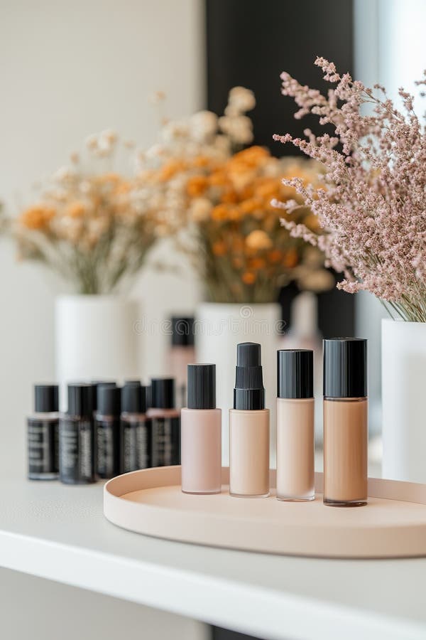 Cosmetic Base Samples on Tray, Beauty Products Display Stock Image ...