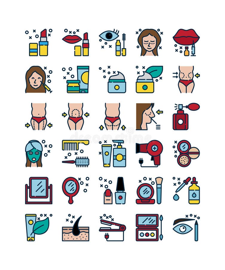 Cosmetic Beauty Filled Outline Icon Set Stock Vector - Illustration of ...