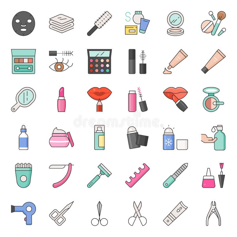 Cosmetic and Beauty Icon Set Stock Vector - Illustration of powder ...