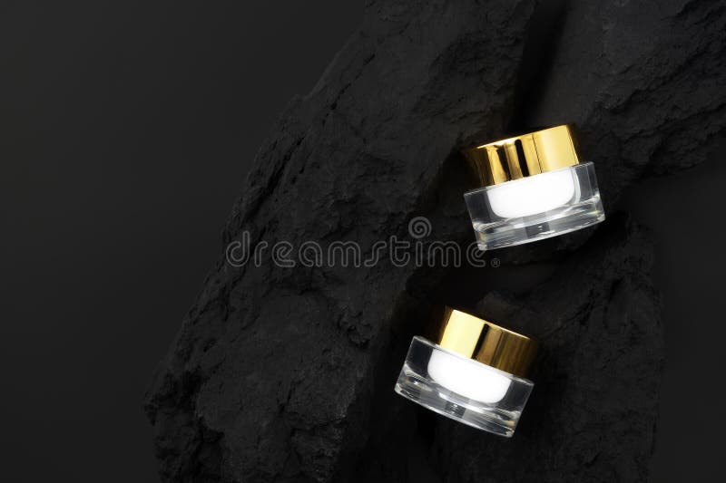 Cosmetic Cream Jar on Black Stone. for Mockup Stock Image - Image of ...