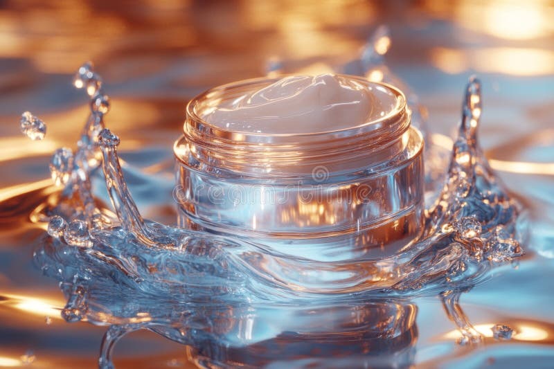 Cosmetic Cream Jar Splashing in Water with Reflection Stock Image ...