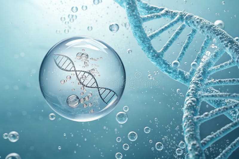 Cosmetic Essence, Liquid Bubble, Molecule Inside Liquid Bubble on DNA ...