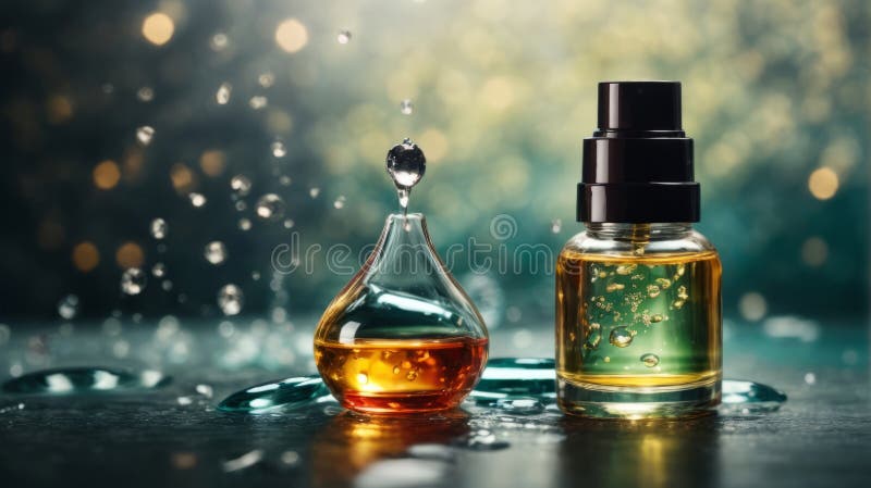 Cosmetic Essence Oil Liquid Drop with Molecule Background, Stock ...