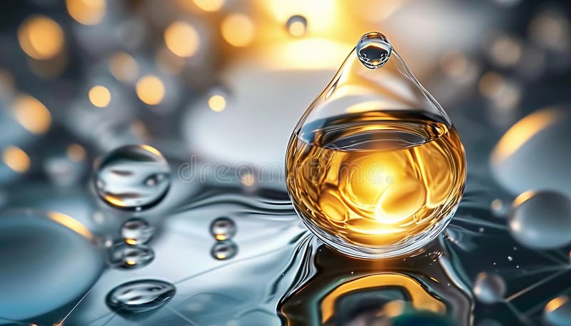 Cosmetic Essence Oil Liquid Drop with Molecule on a White Background ...