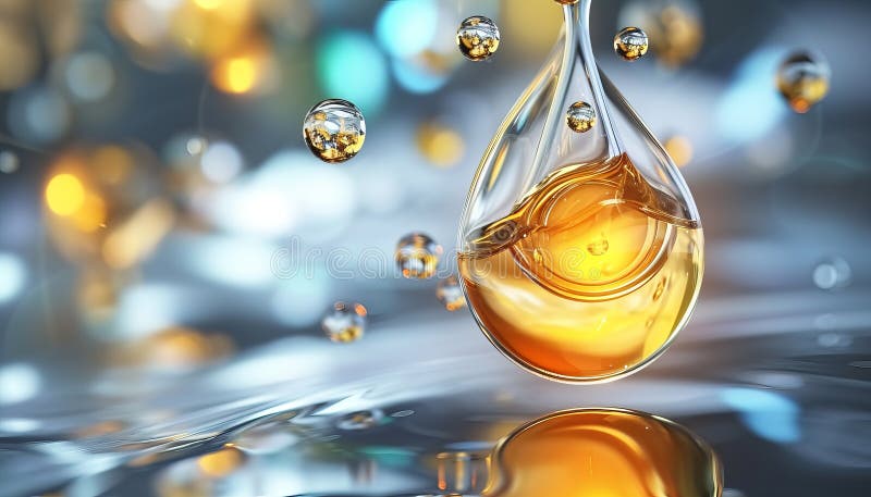 Cosmetic Essence Oil Liquid Drop with Molecule on a White Background ...