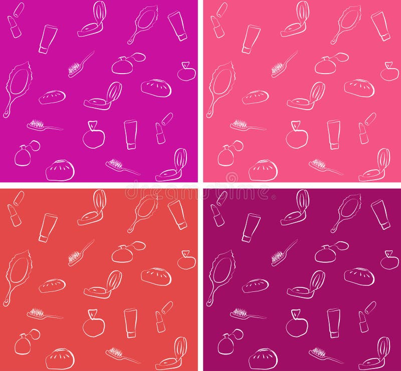 Cosmetic Hand Drawn Seamless Pattern with Perfume, Powder Box, L Stock ...
