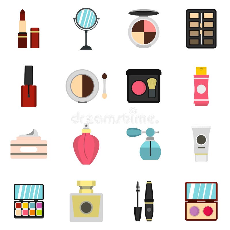 Cosmetic Icons Set, Flat Style Stock Vector - Illustration of lipstick ...