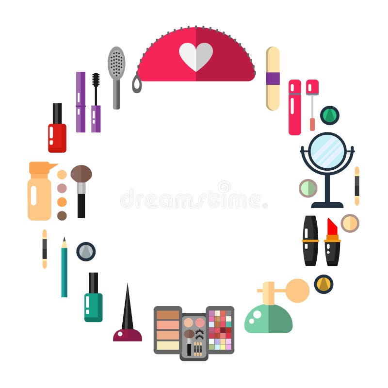 Cosmetic Make Up Objects - Round Shape Vector Flat Illustration. Stock ...