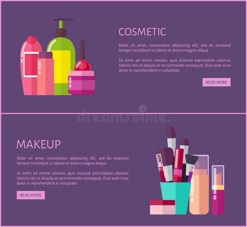 Cosmetic and Makeup Pages Set Vector Illustration Stock Vector ...