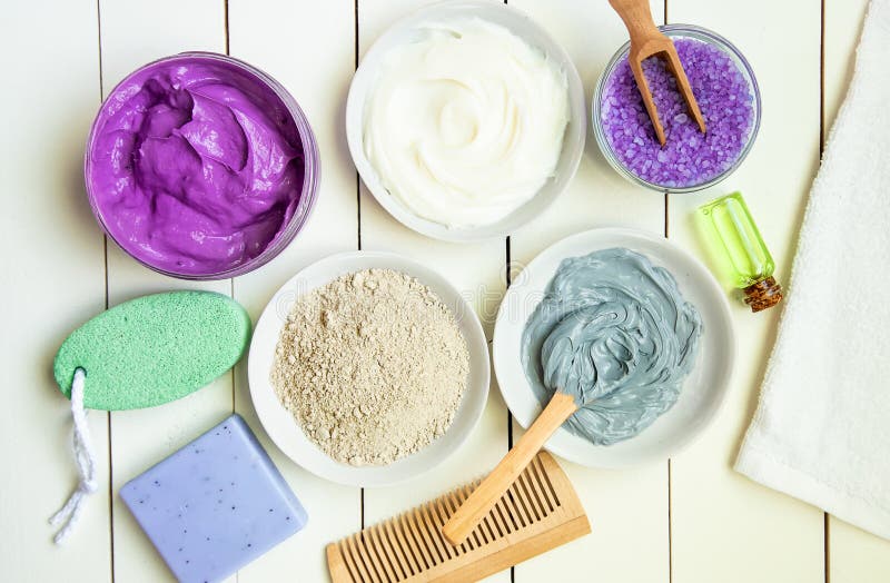 Cosmetic Objects for Spa Procedures on a White Background. Selective ...