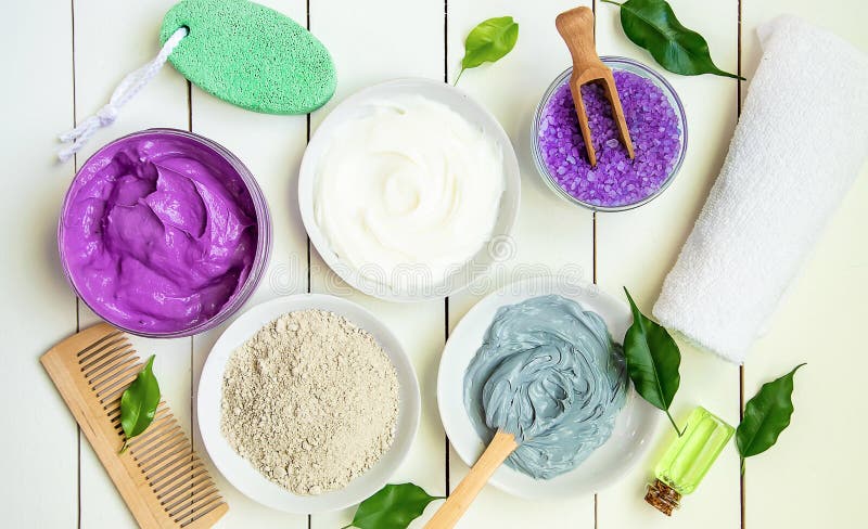 Cosmetic Objects for Spa Procedures on a White Background. Selective ...