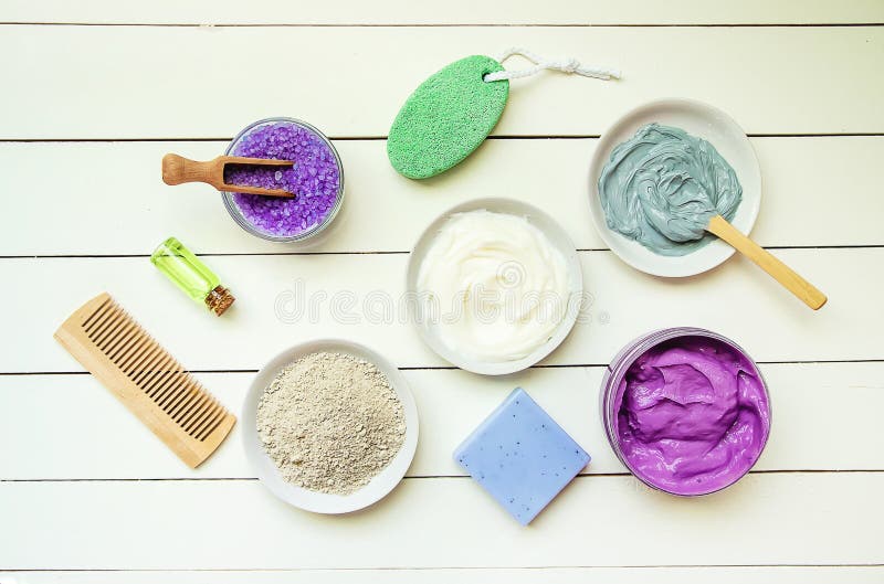 Cosmetic Objects for Spa Procedures on a White Background. Selective ...