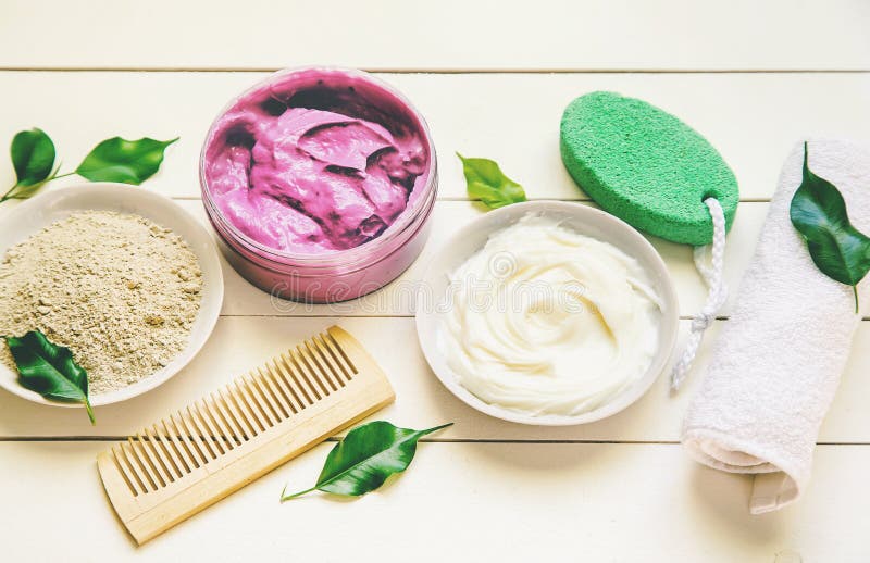 Cosmetic Objects for Spa Procedures on a White Background. Selective ...