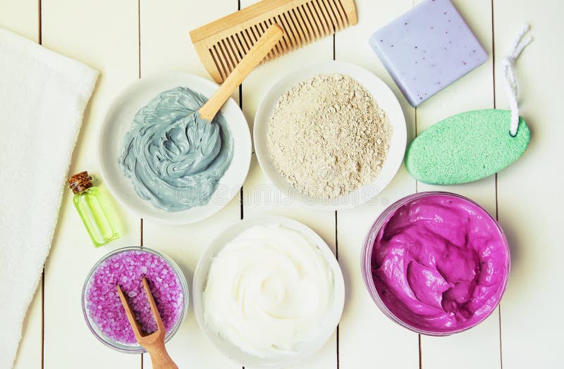 Cosmetic Objects for Spa Procedures on a White Background. Selective ...