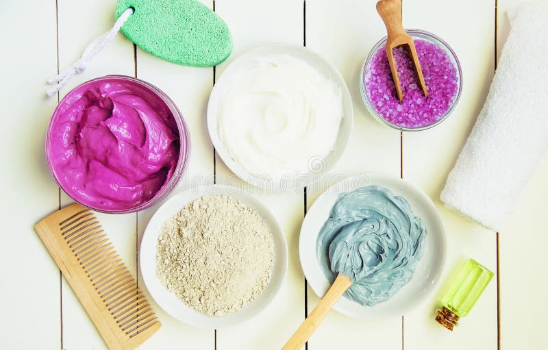 Cosmetic Objects for Spa Procedures on a White Background. Selective ...