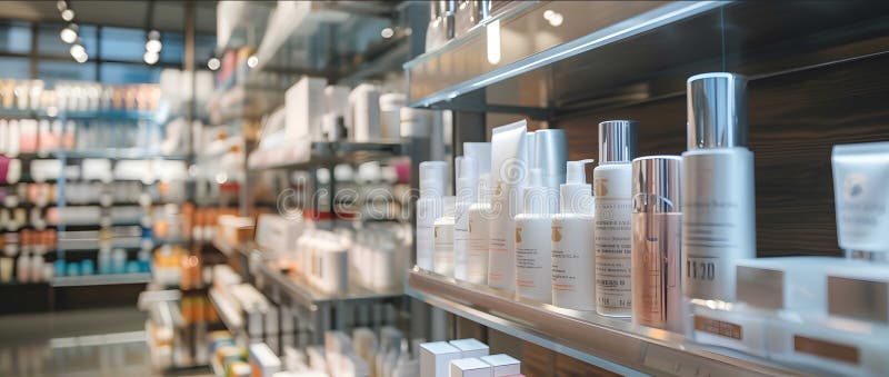 Cosmetic Packaging on a Display Shelf in a Shop Shelf on the Right ...