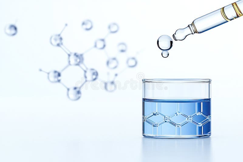 Cosmetic Pipette with Essence Oil Drop and Molecule on Clean Background ...