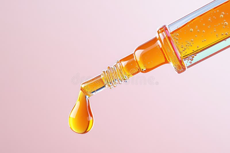 Cosmetic Pipette with Essence Oil Drop and Molecule on Clean Background ...