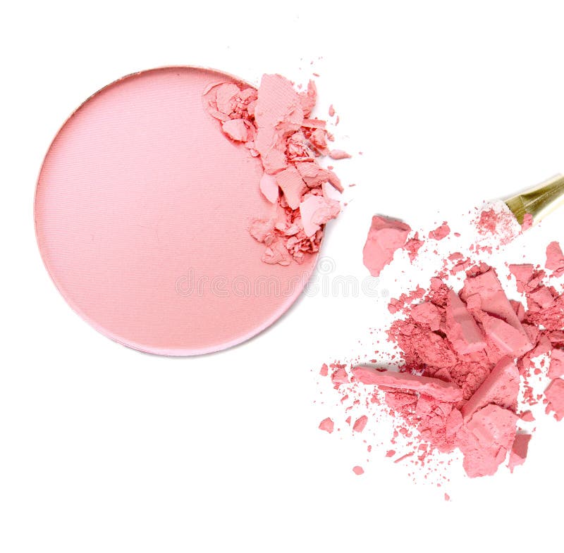 Cosmetic Powder Brush Circle Box and Crushed Blush Palette Isolated on ...