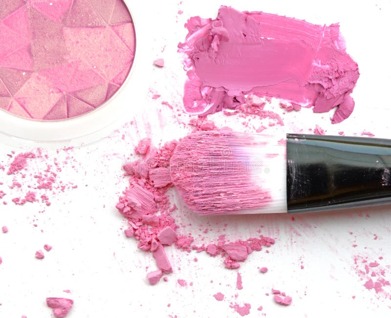 Cosmetic Powder Brush Circle Box and Crushed Blush Palette on White ...