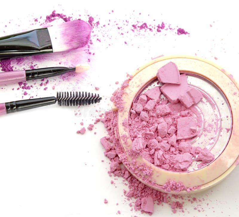 Cosmetic Powder Brush Circle Box and Crushed Blush Palette on White ...