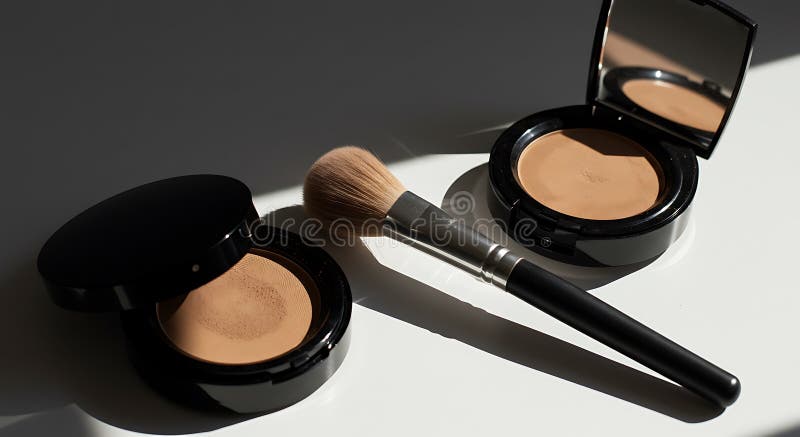 Cosmetic Powder and Brush for Makeup Application in Natural Light Stock ...