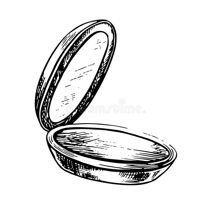 Cosmetic Powder with a Mirror. a Compact. Black and White Vector ...