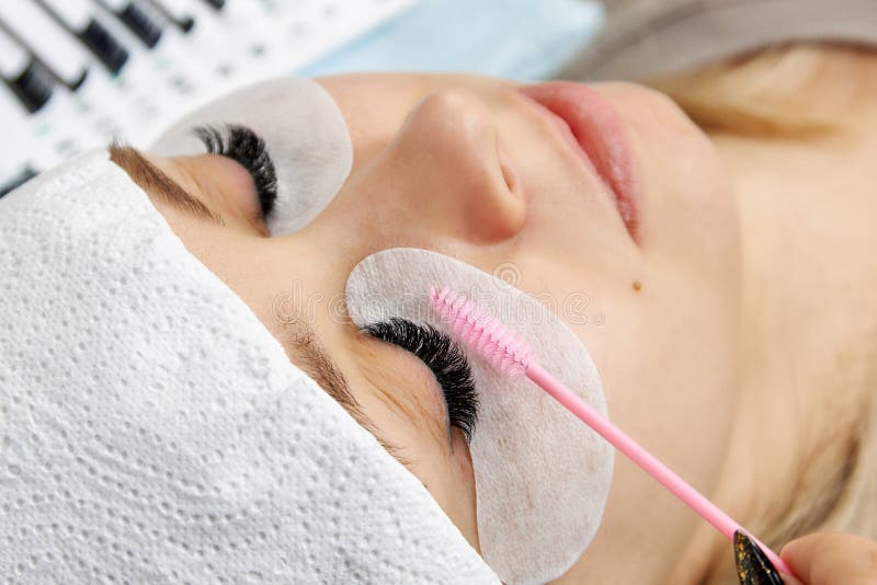 Cosmetic Procedure Design of Eyelashes with a Brush Stock Photo - Image ...