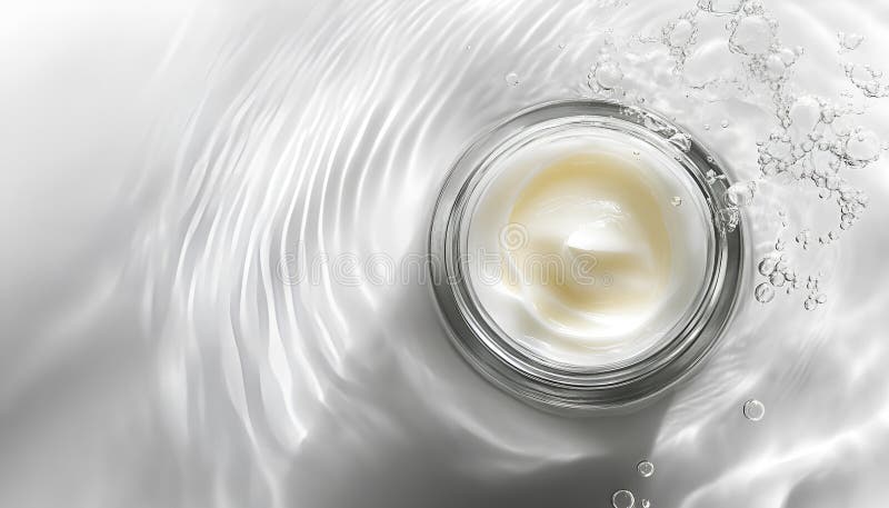 Cosmetic Product, Jar with Cream in Water, Light Background, Top View ...