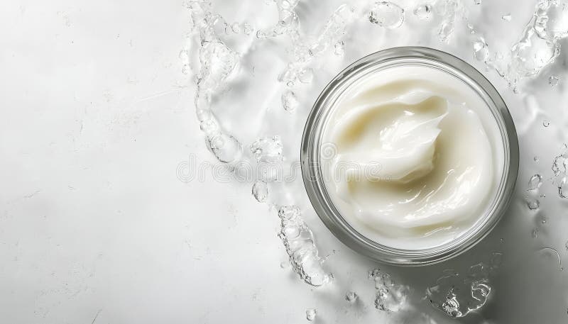 Cosmetic Product, Jar with Cream in Water, Light Background, Top View ...