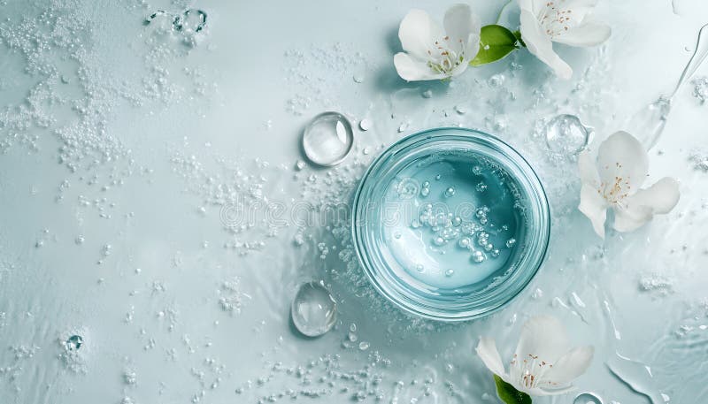 Cosmetic Product, Jar with Cream in Water, Light Background, Top View ...