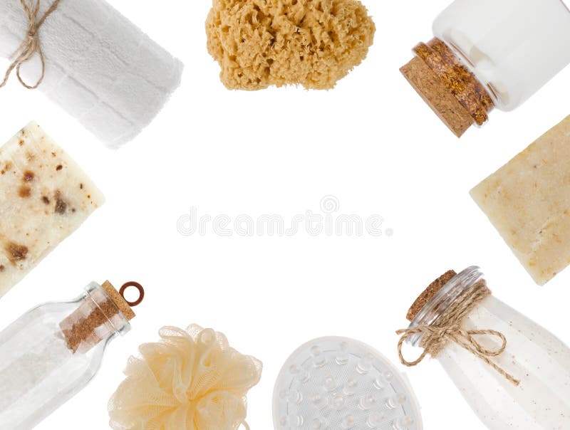 Cosmetic Product Objects on White with Copy Space in Center Stock Image ...