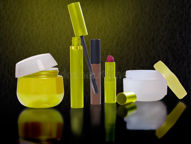 Cosmetic Products in Yellow Tones Stock Image - Image of accessory ...