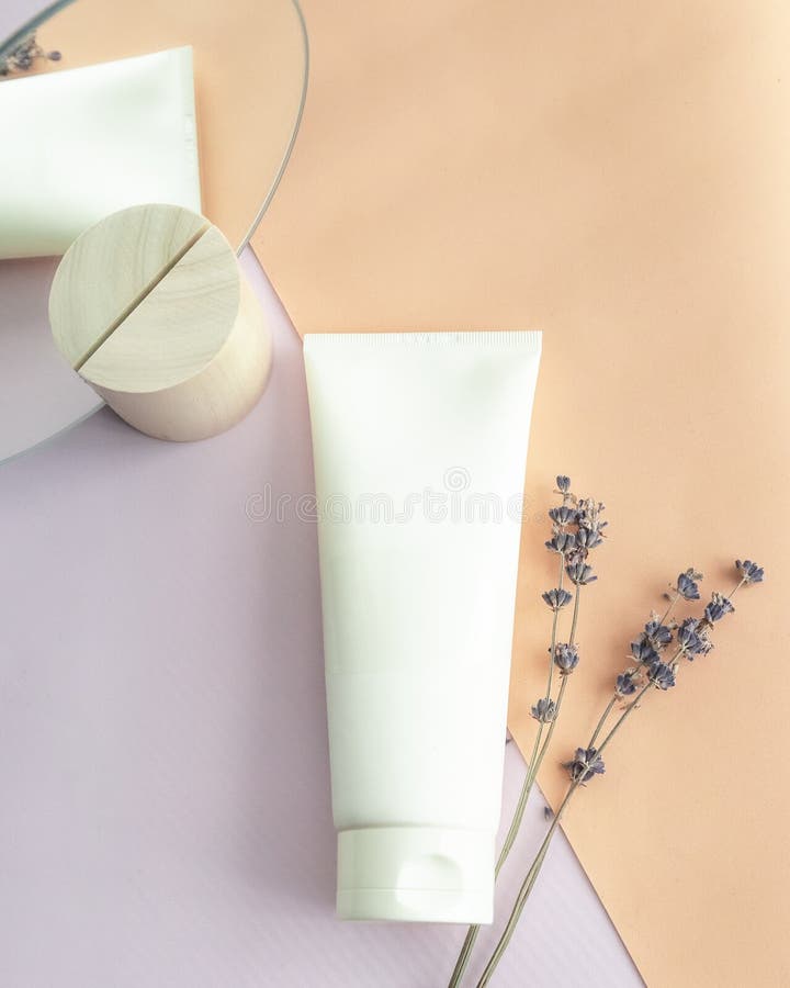 Cosmetic Skincare Products On Marble Background With Palm Leaves Shadow