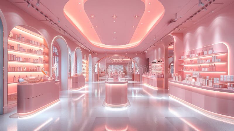 Cosmetic Store in Light Pastel Colors with Cosmetics Stock Image ...