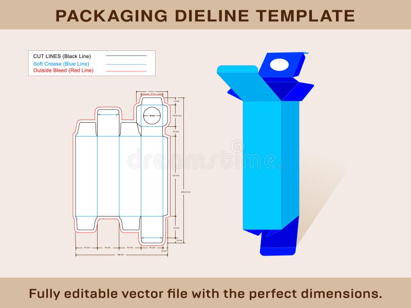 Cosmetic Tube Box Medium Dieline Template, 3d Box Vector File Stock ...