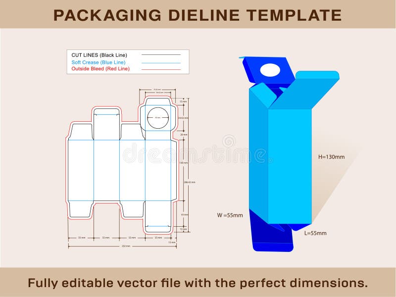 Cosmetic Tube Box Wide Dieline Template Stock Vector - Illustration of ...