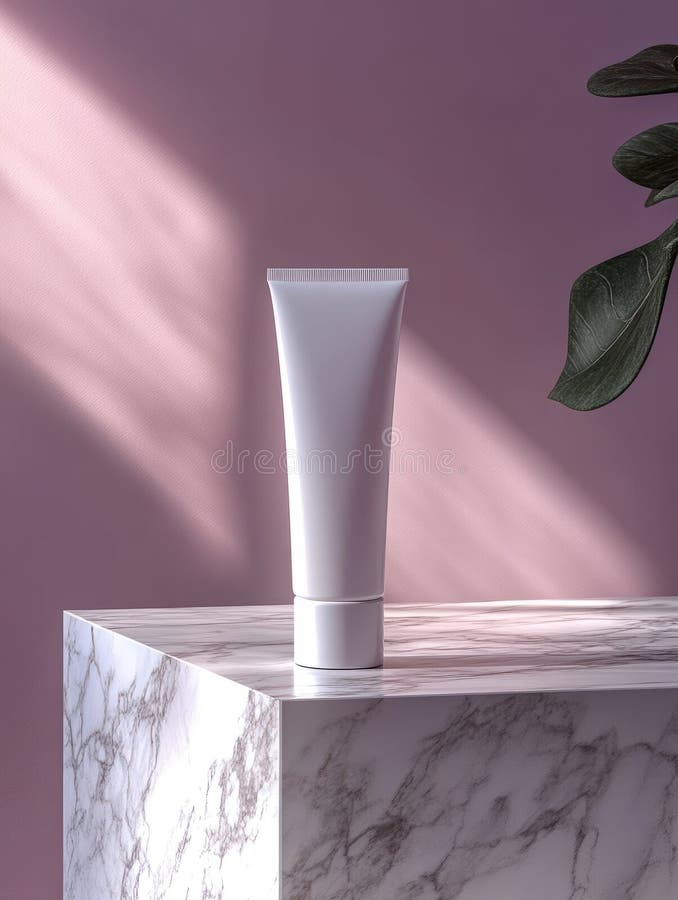 Cosmetic Tube on Marble with Pink Background and Light Shadows. Stock ...