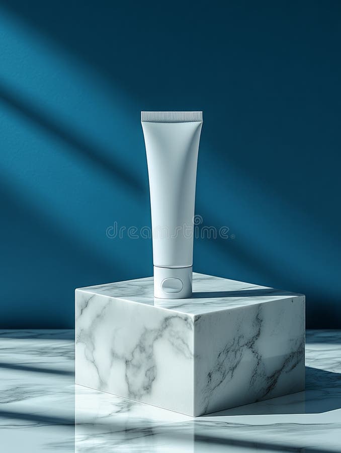 Cosmetic Tube on a Marble Stand with Blue Background. Stock Photo ...
