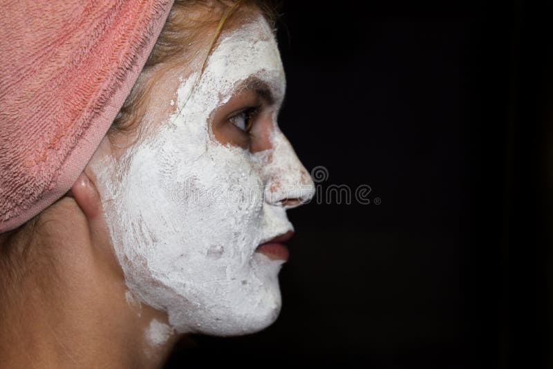 Cosmetic White Face Mask of Toothpaste. Woman in White Cosmetic Mask ...