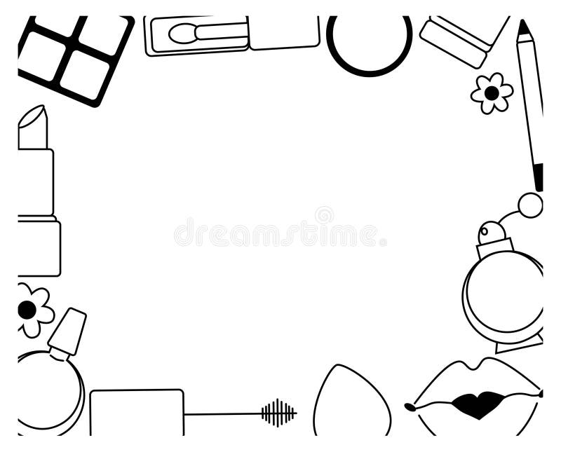 Cosmetics and Accessories Makeup Tools Rectangle Frame Template. Vector ...