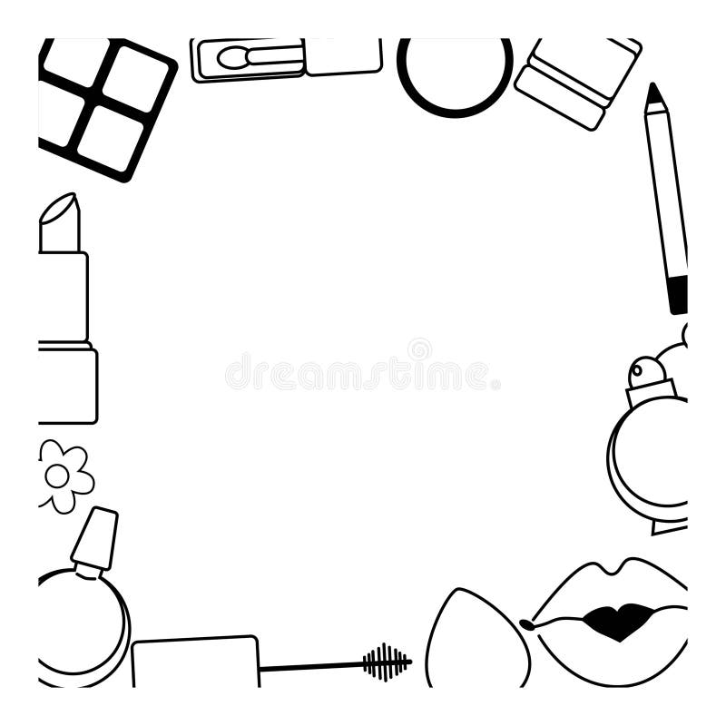 Cosmetics and Accessories Makeup Tools Square Frame Template. Vector ...