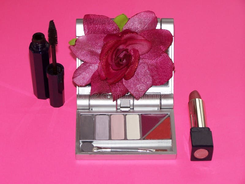 Cosmetics Collection with Pink Flower Stock Photo - Image of tube, pink ...