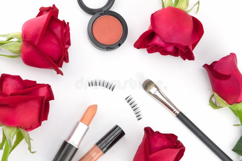 Cosmetics Decorated with Red Roses Stock Image - Image of female, leaf ...