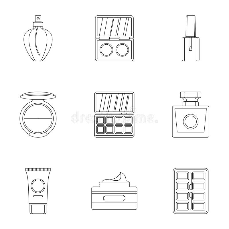 Cosmetics Icons Set, Outline Style Stock Vector - Illustration of ...