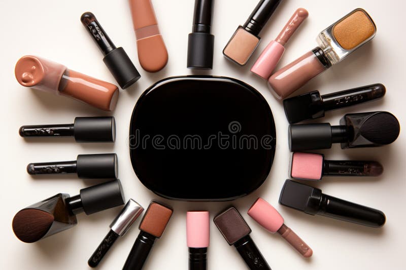 Cosmetics Neatly Arranged on a Modern Tablet, Top Down Perspective ...
